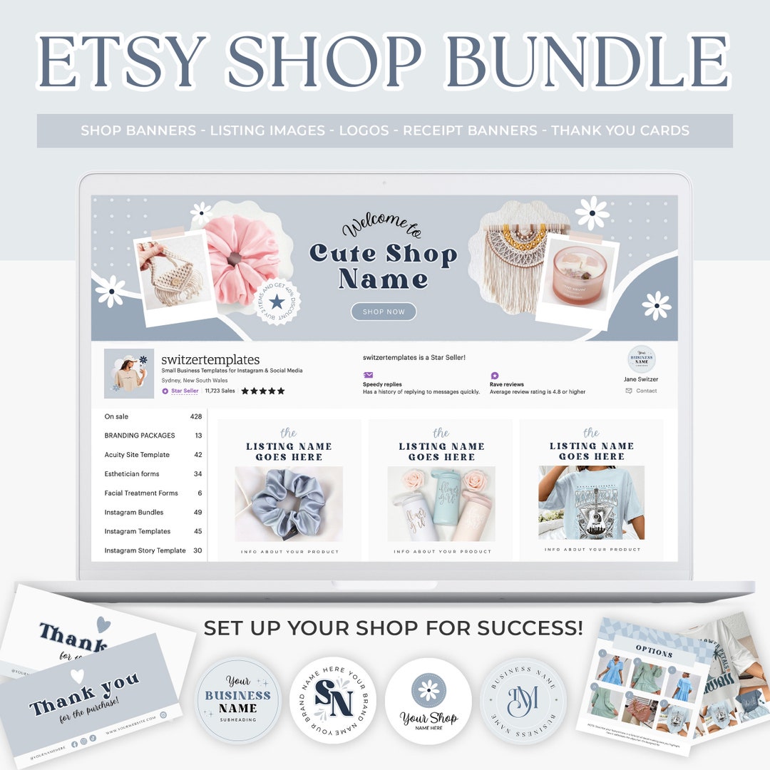 Etsy Shop Bundle Etsy Shop Banner Template Blue Editable Etsy Branding ...