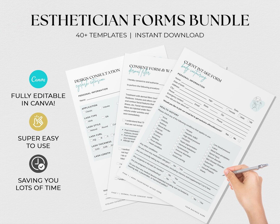 Esthetician Consent Forms Editable Esthetician Intake Forms Esthetician ...