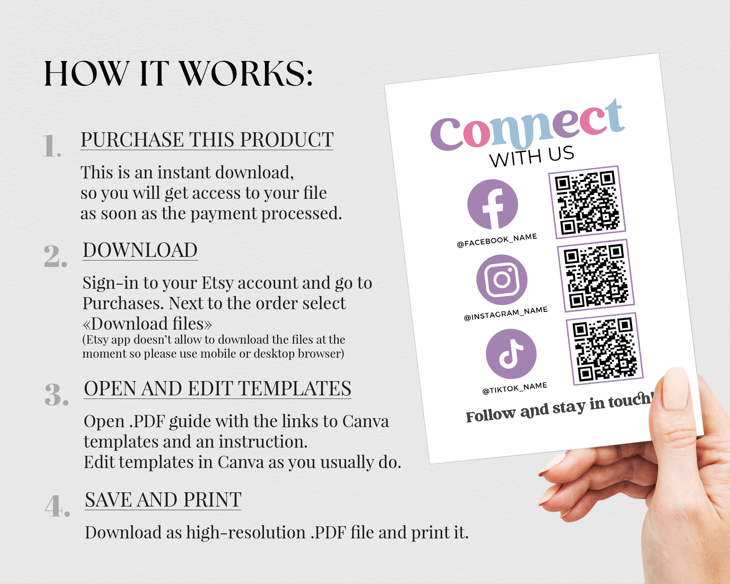Follow Us on Social Media Sign, QR Code Social Media Sign, Social Media ...