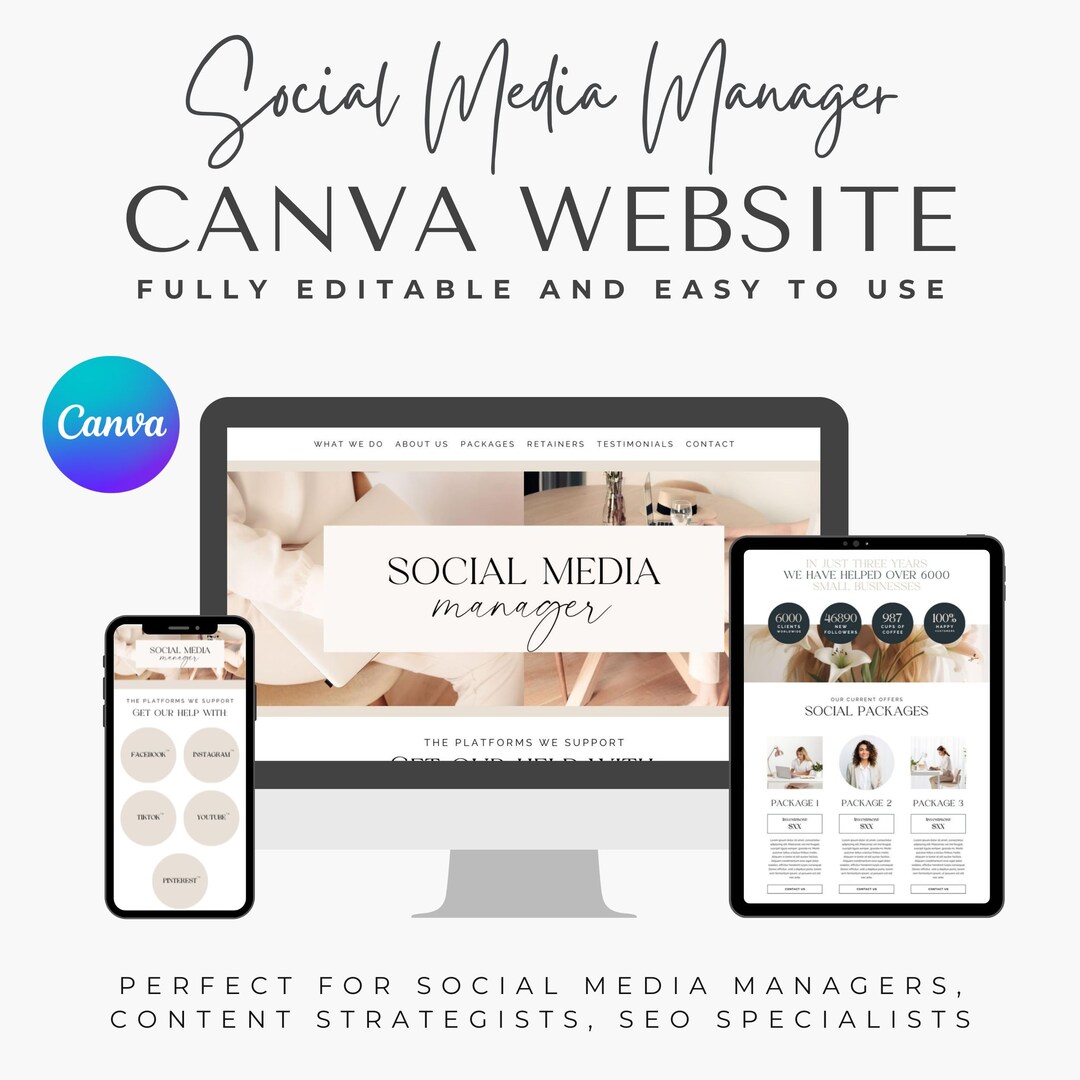 Social Media Manager Website Canva Template Virtual Assistant Canva ...