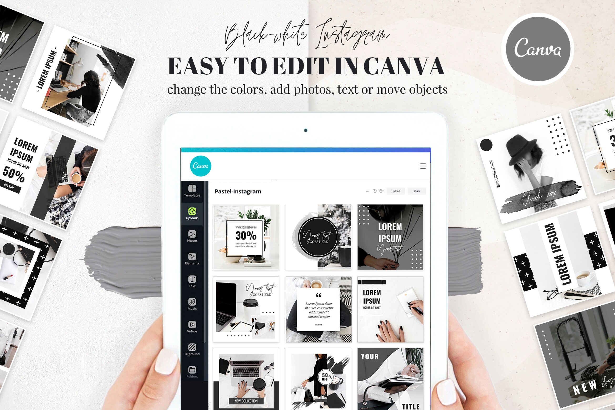 Canva Instagram Templates in Black and White. Editable Canva - Etsy