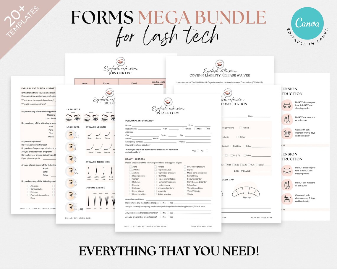 Professional Eyelash Extension Forms, Editable Lash Consent Template ...