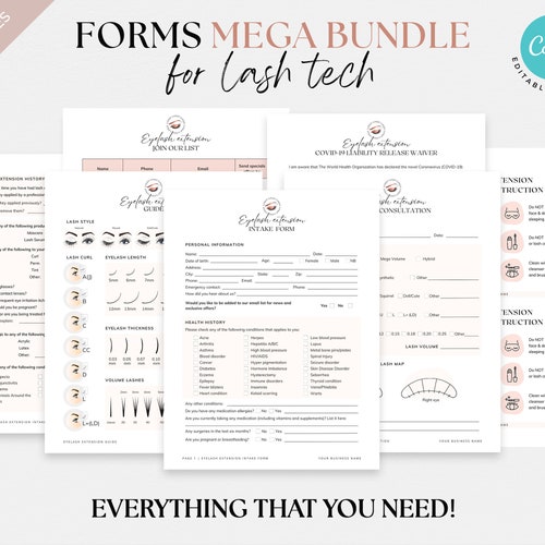 Editable Eyelash Extensions Forms Lash Tech Consultation Lash - Etsy