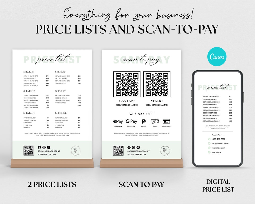 Price List Template Editable, Printable Price Sheet, Price Guide, Hair ...