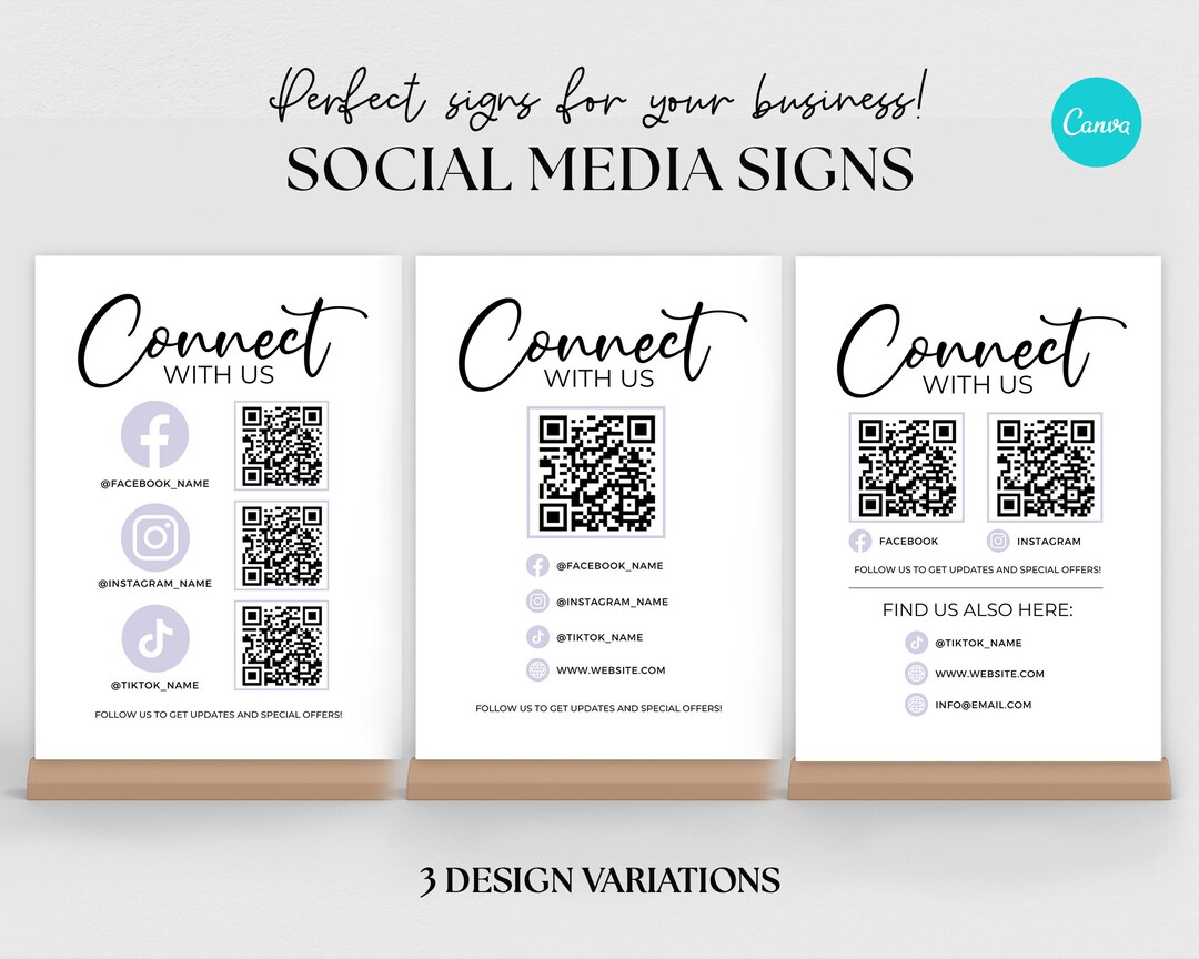 Social Media Sign Template, Social Media Sign Printable, Custom QR Code ...