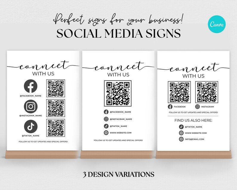 Social Media Sign Template QR Code Sign Editable Small - Etsy