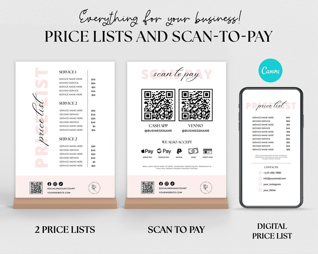 Editable Price List Template, DIY Small Business Printable Pricing ...