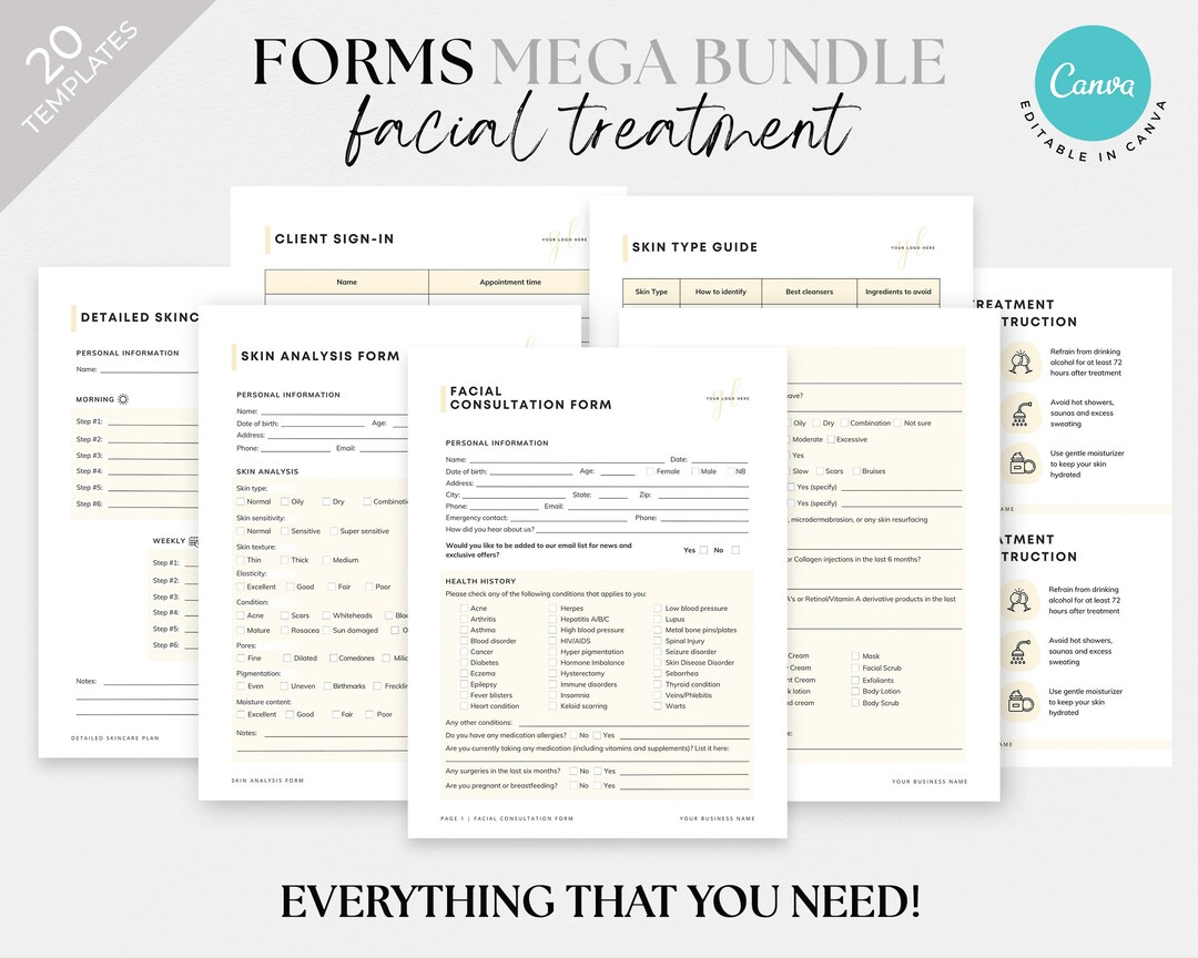 Skincare Consent Forms, Intake Form Facials, Facials Consent Forms ...