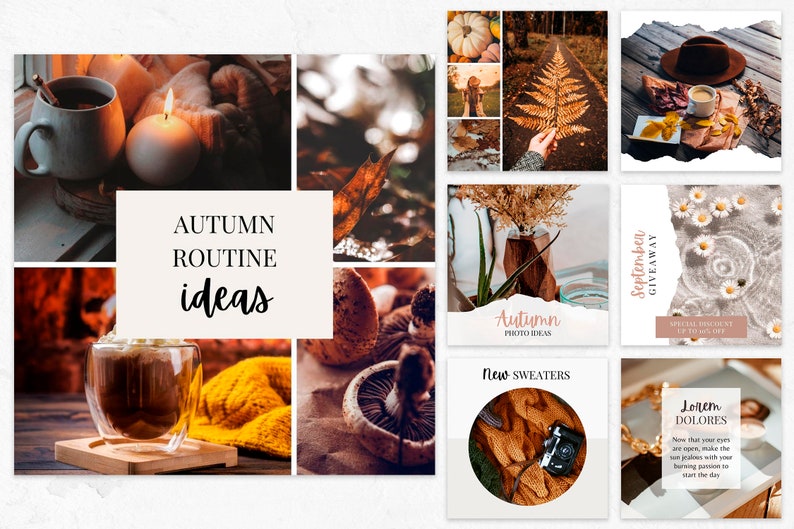 Autumn Instagram Post Templates for Canva, Fall Instagram Posts, Ig ...
