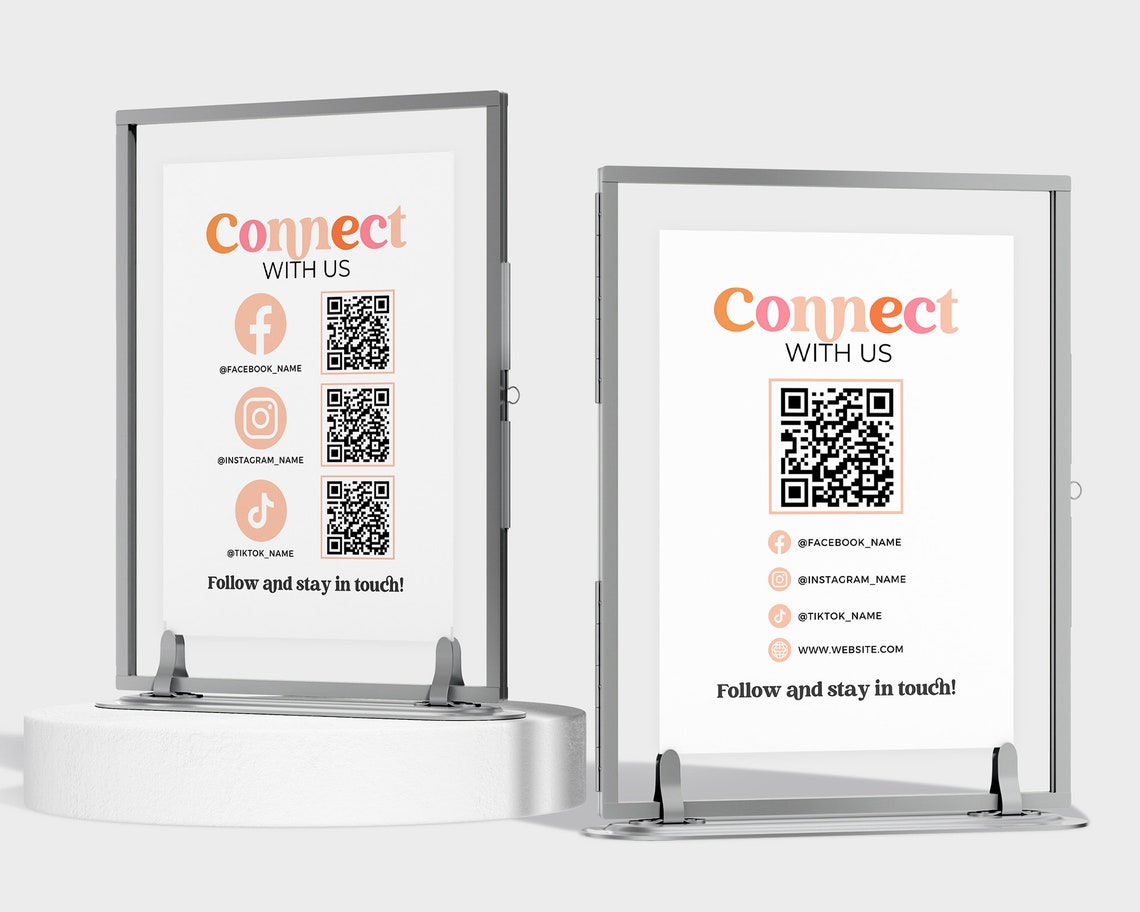 Social Media Sign Template QR Code Sign Editable Small - Etsy
