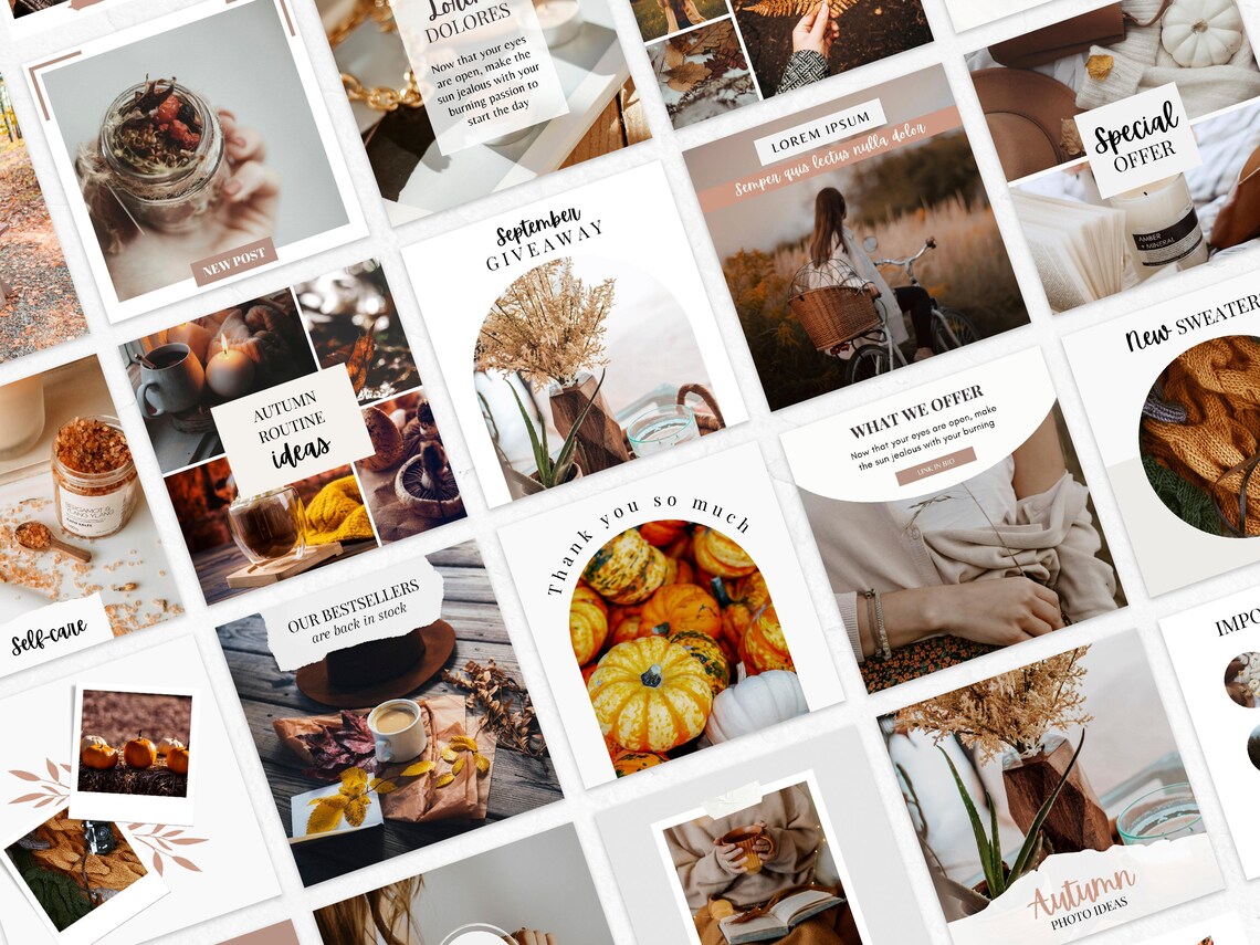 Autumn Instagram Post Templates for Canva, Fall Instagram Posts, Ig ...