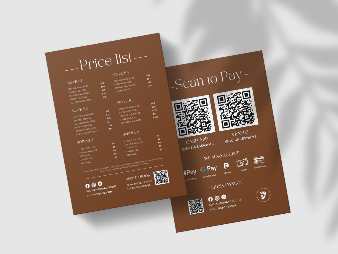 Bundle Price List Flyer, Ways to Pay Sign, Scan to Pay Sign, Cash App ...