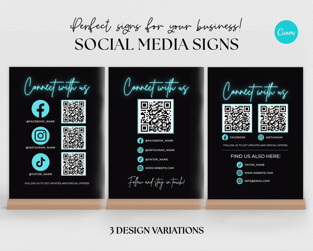 Social Media Sign Template, Social Media QR Code Sign Template ...