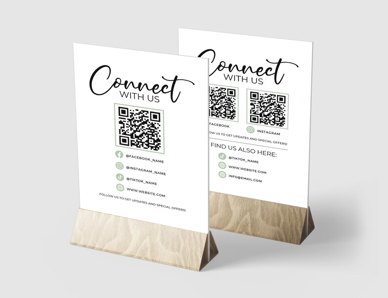 Multi QR Code Business Social Media Sign, Printable Social Media Sign ...