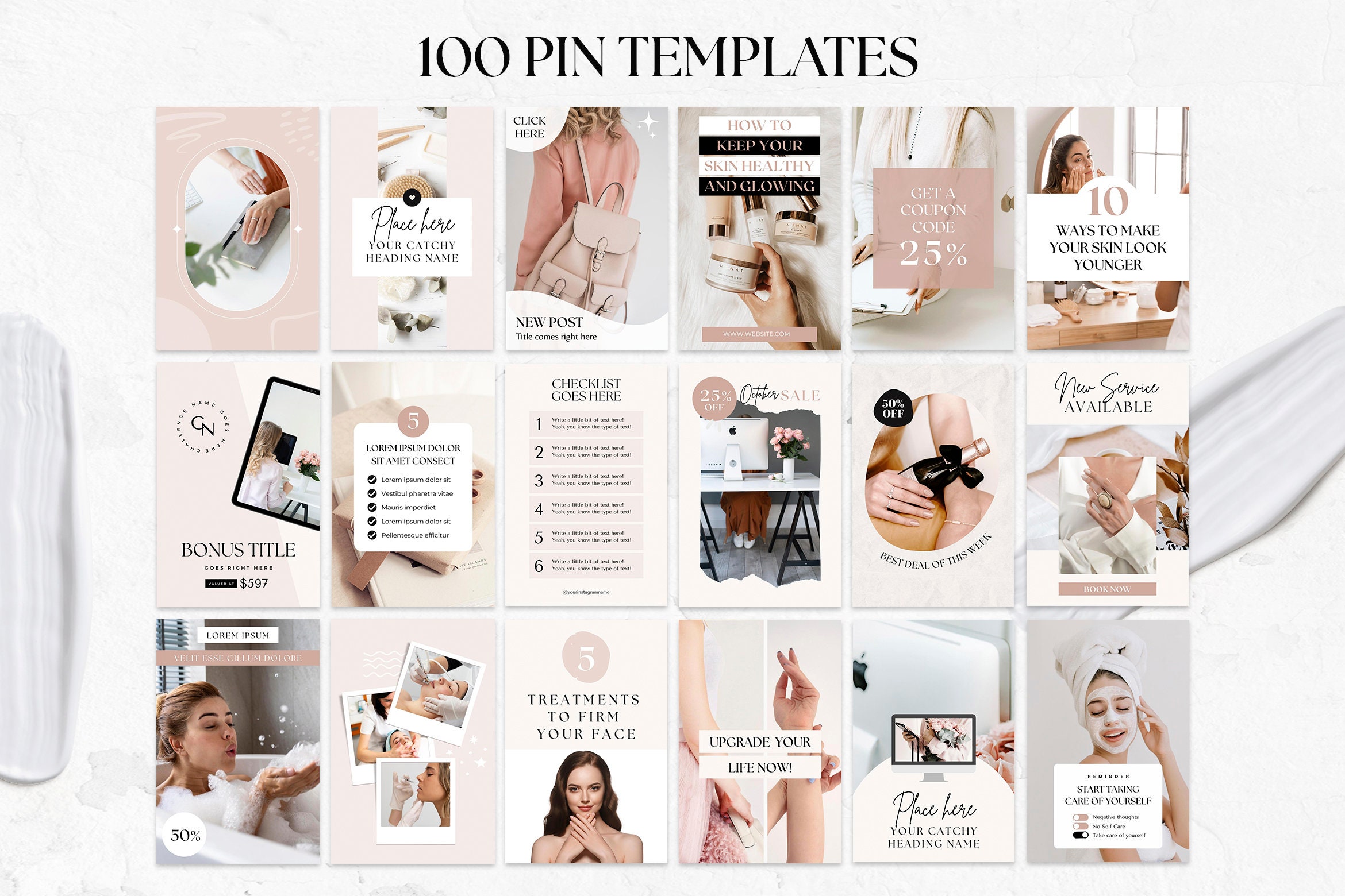 Pink Pinterest Templates Canva Pinterest Pin Templates Pinterest Bundle ...