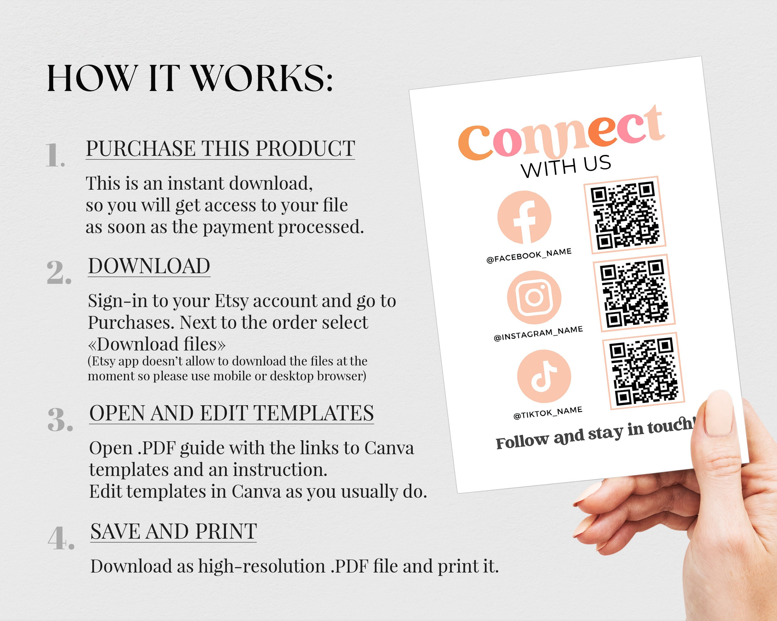 Social Media Sign Template QR Code Sign Editable Small - Etsy