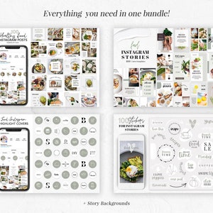 Food Instagram Post Bundle, Food Blogger Post Templates for Canva ...