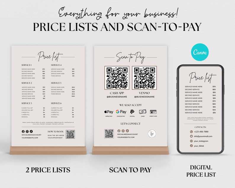 Price List Template Editable Price List Template Canva - Etsy