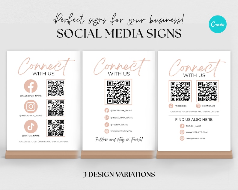 Connect With Us Sign, Social Media Sign Template, QR Business Sign ...