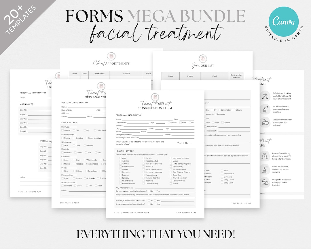 Facial Treatment Forms Editable Esthetician Templates Printable ...