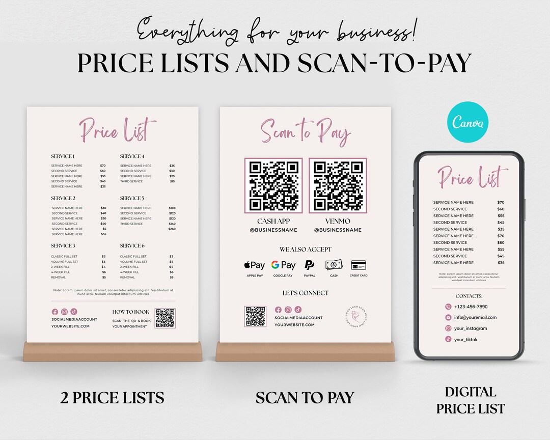 Salon Price List Template, Scan to Pay Template, Canva Template ...