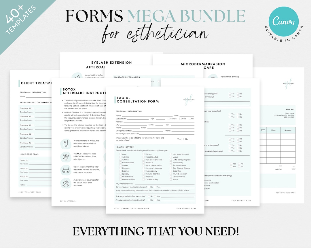 Beauty Salon Forms, Aesthetician Forms, Printable Skincare Forms ...
