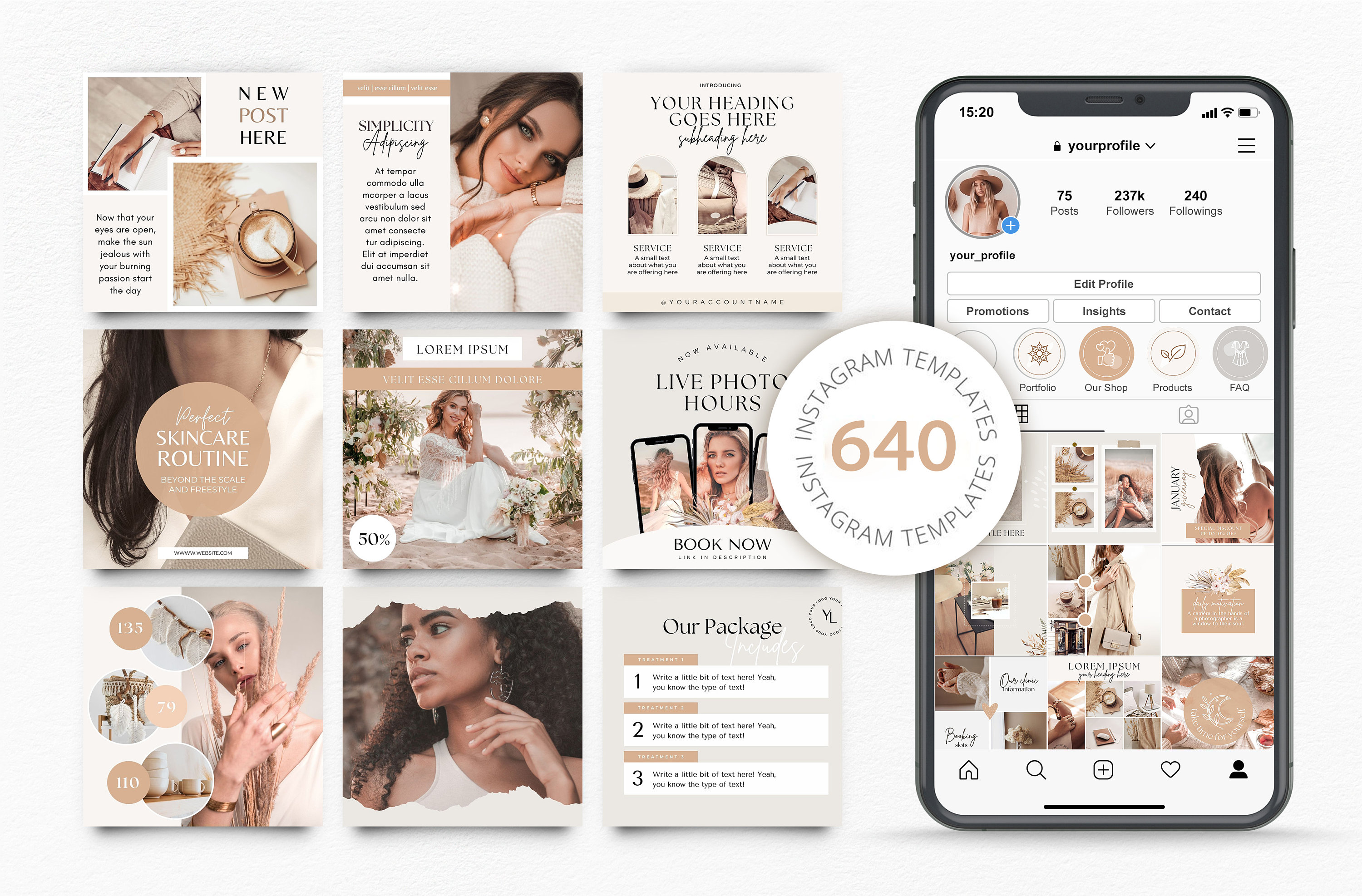 Neutral Instagram Post Templates Boho Instagram Templates Social Media ...