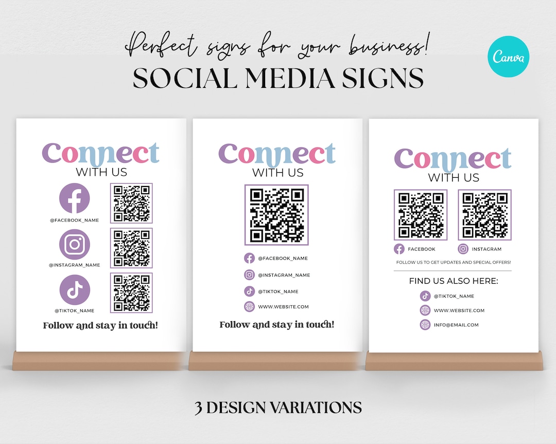 Follow Us on Social Media Sign, QR Code Social Media Sign, Social Media ...