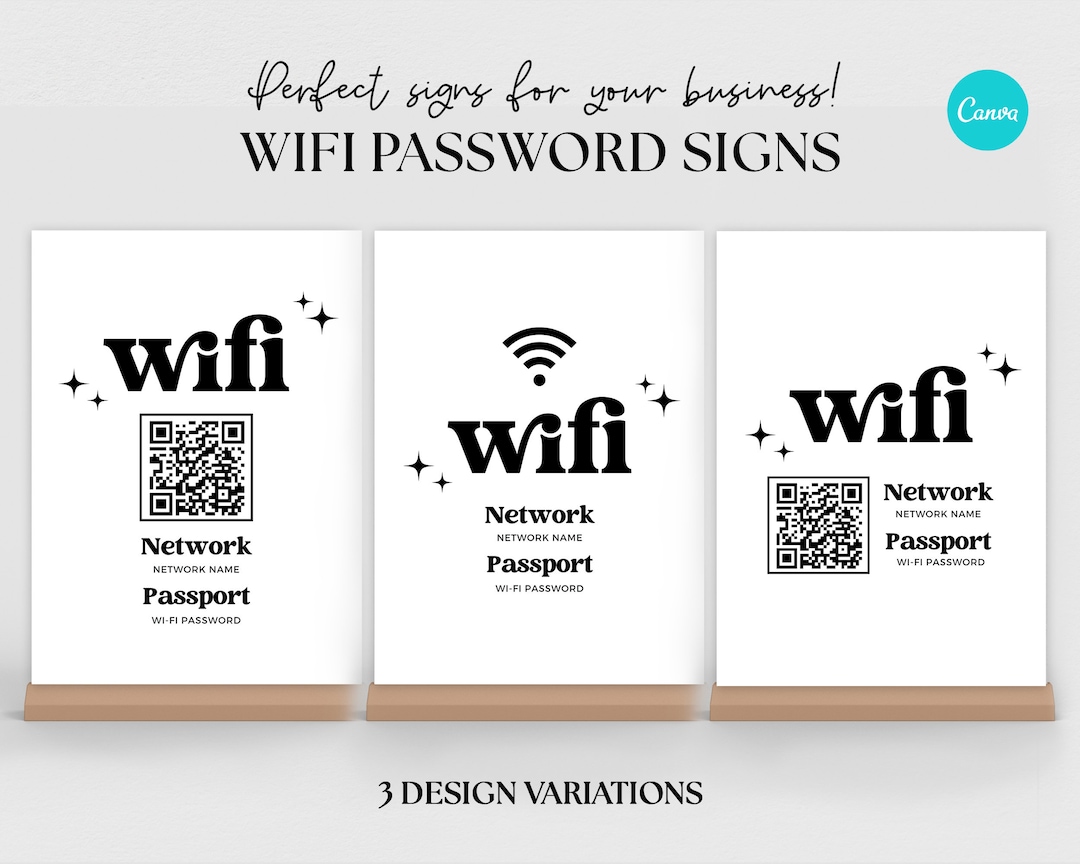 Wifi QR Code Sign, Printable Wifi Sign, Editable Wifi Password Sign ...