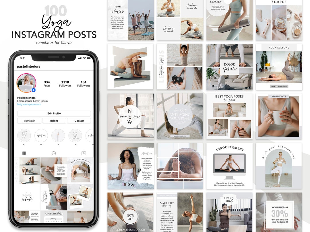 Yoga Instagram Post Templates for Canva, Meditation Spirituality Posts ...