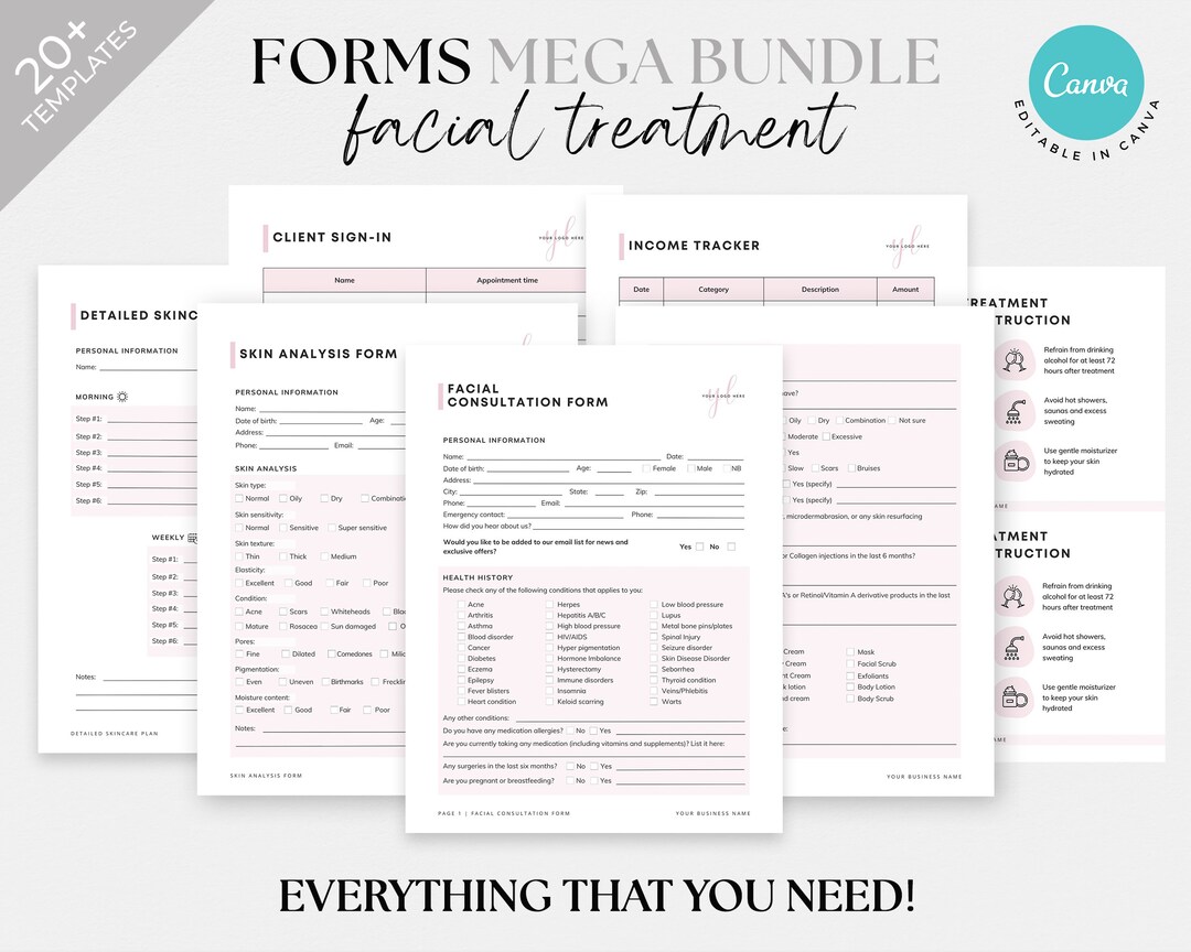 Facial Consultation Form Facial Consent Forms Esthetician Client Form ...