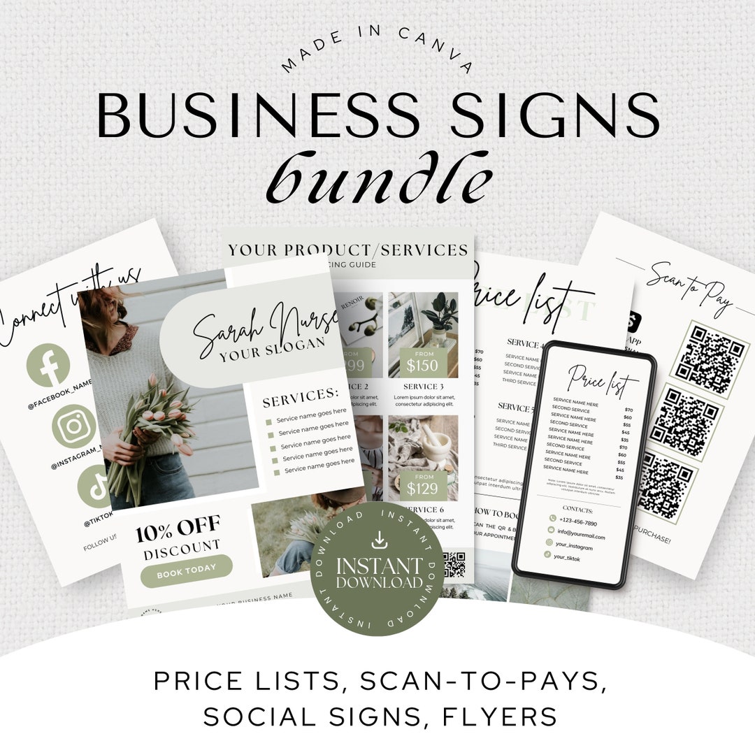 Qr Code Sign for Small Business Canva Template Editable Sign Price List ...