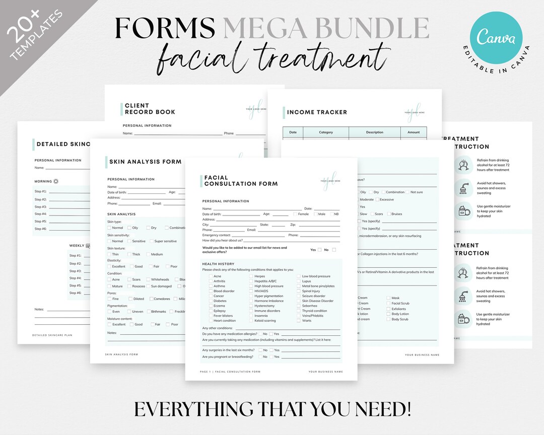 Facial Treatment Forms Editable Esthetician Template Printable Skincare ...