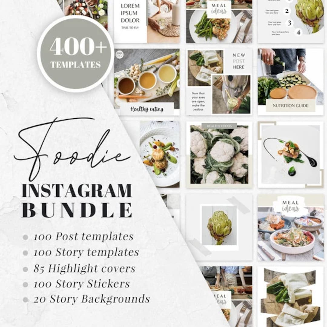 Food Instagram Post Bundle, Food Blogger Post Templates for Canva ...
