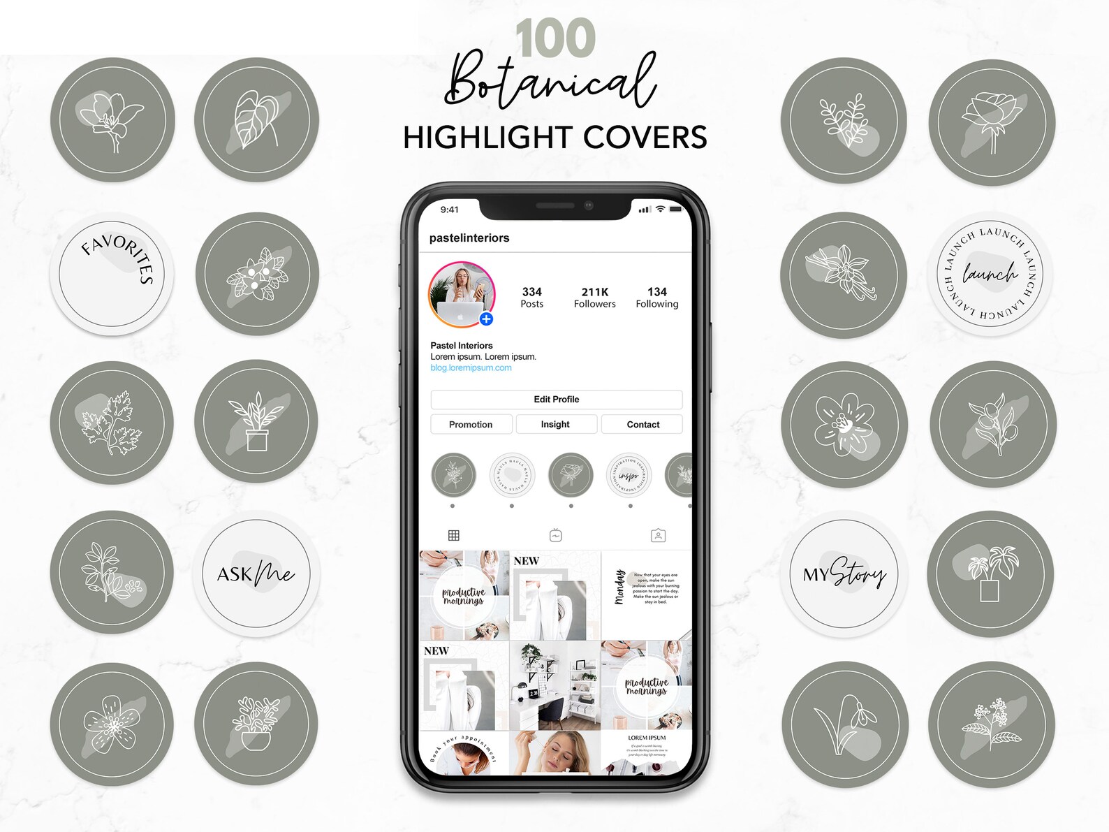 100 Botanical Highlights, Botanic Instagram Highlight Covers, Floral ...