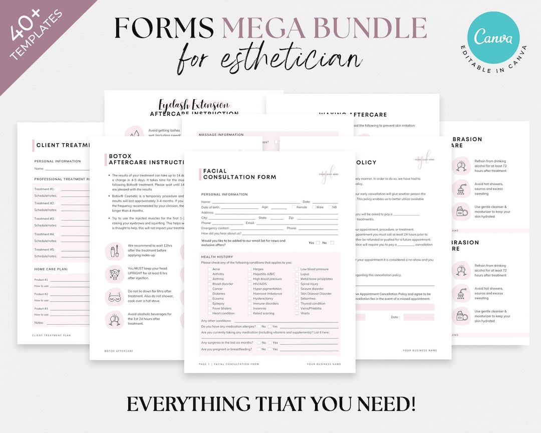 Esthetician Intake Form, Client Intake Form, Waxing Forms, New Client ...