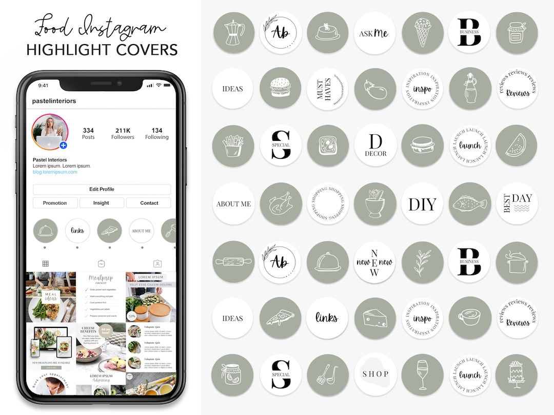 Food Highlights, Instagram Highlight Covers Food, Food Icons, Canva ...