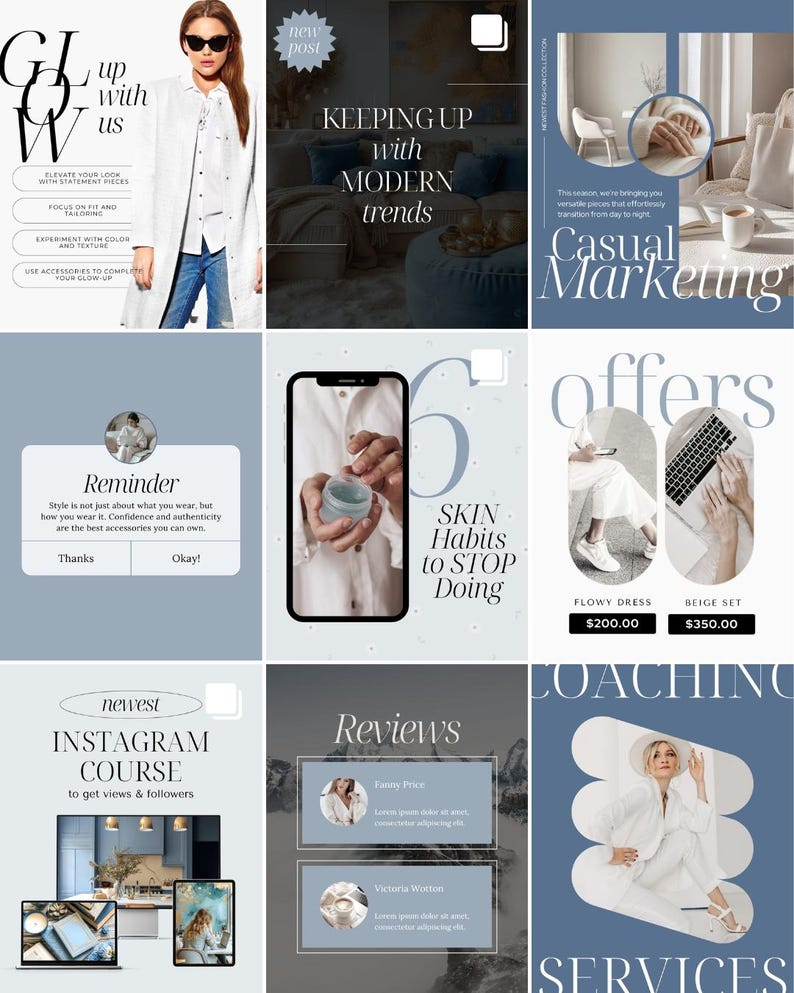 Blue Instagram Templates Canva Posts and Carousels Instagram Template ...