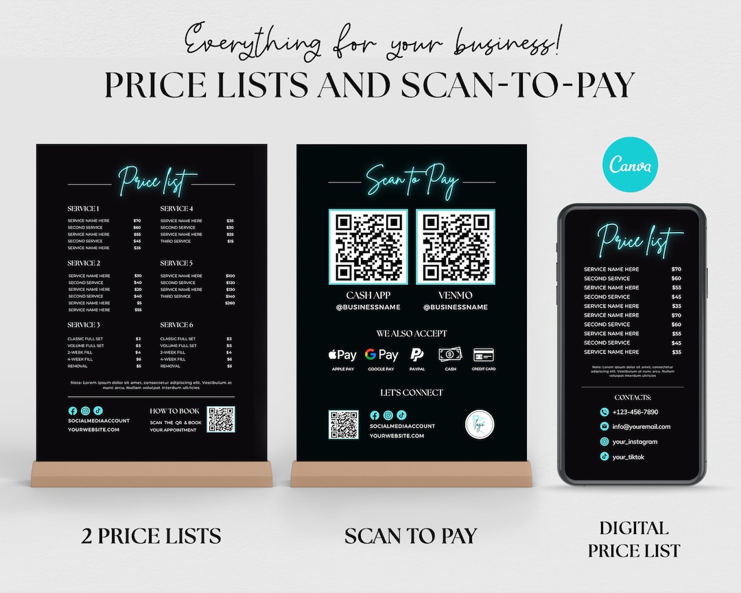 Editable Price List Template Sign for Small Business, Printable Price ...