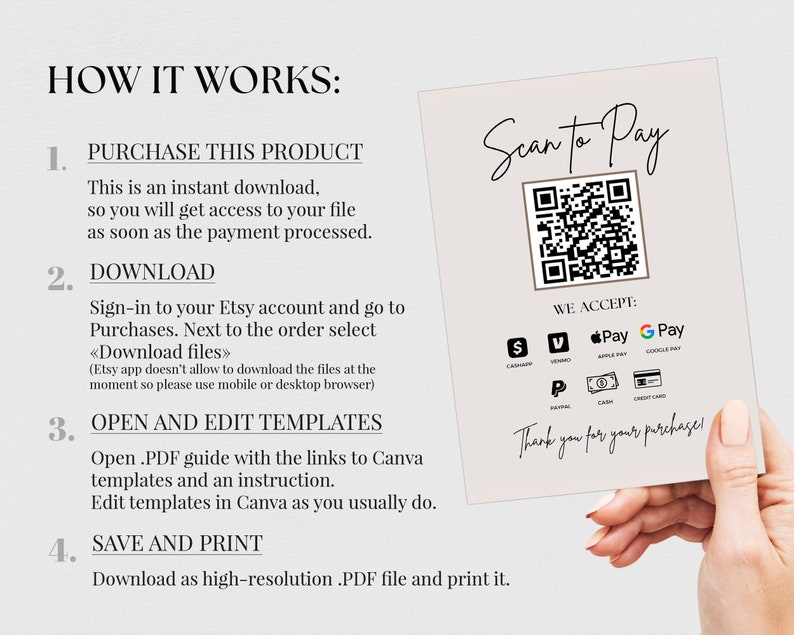 Scan to Pay Canva, Editable Scan to Pay Template, Editable QR Code Sign ...
