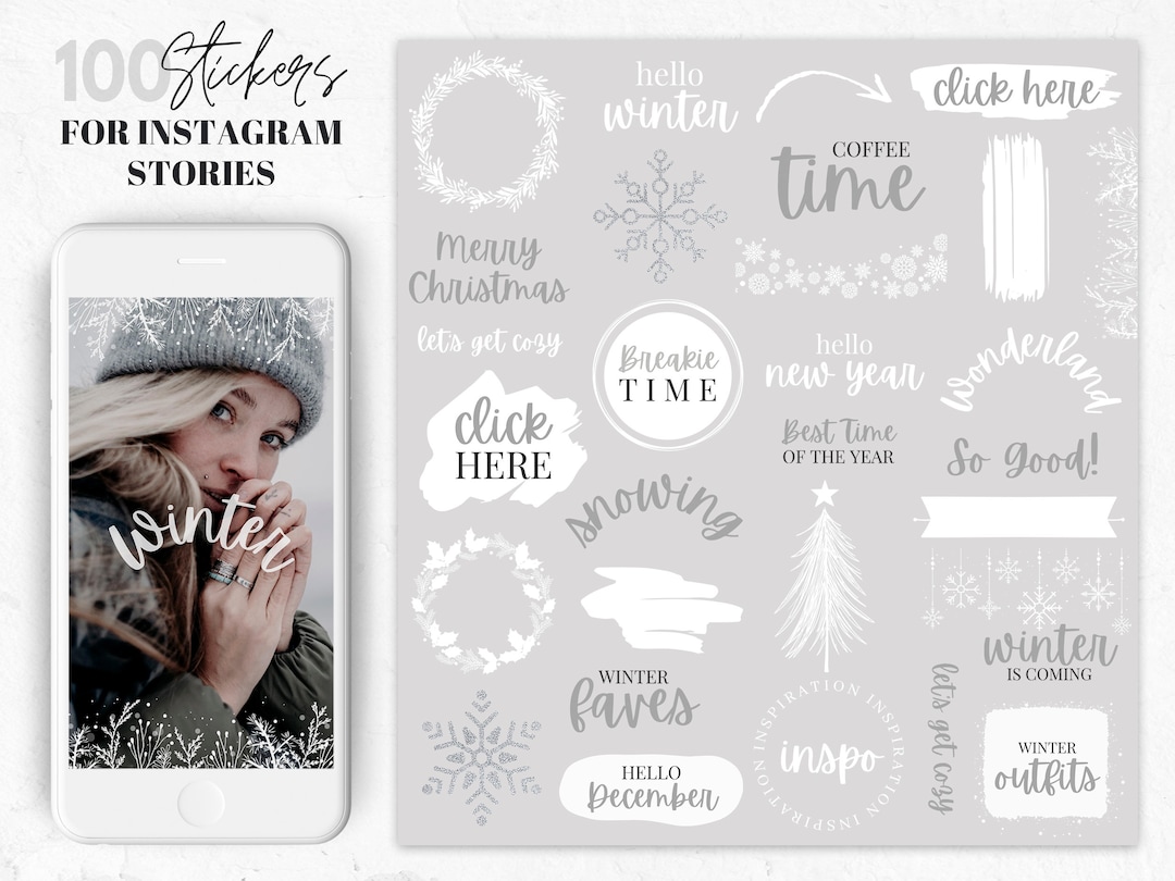 100 Winter Instagram Story Stickers in White and Gray | Christmas ...