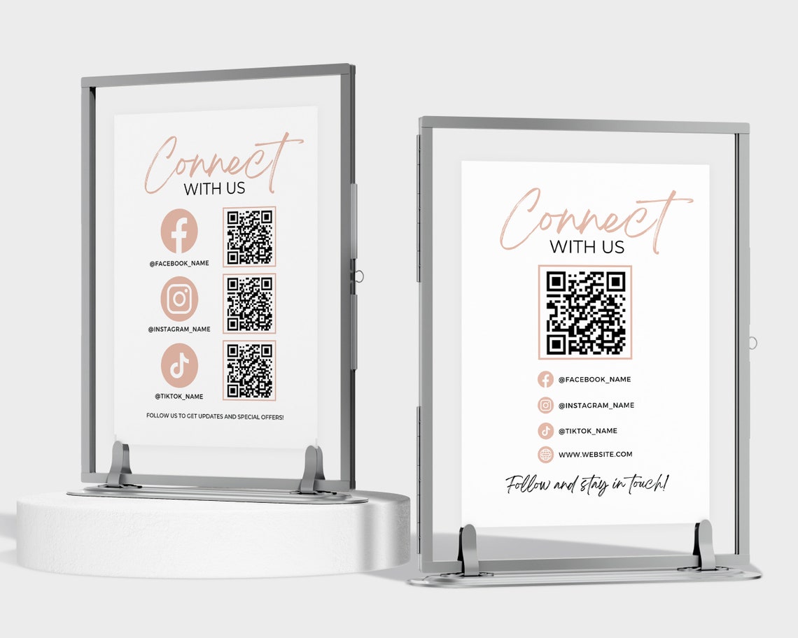 Connect With Us Sign, Social Media Sign Template, QR Business Sign ...