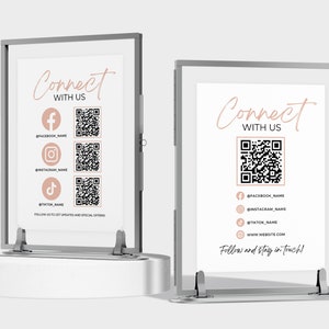Connect With Us Sign, Social Media Sign Template, QR Business Sign ...