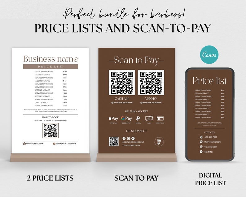 Bundle Price List Flyer, Ways to Pay Sign, Scan to Pay Sign, Cash App ...