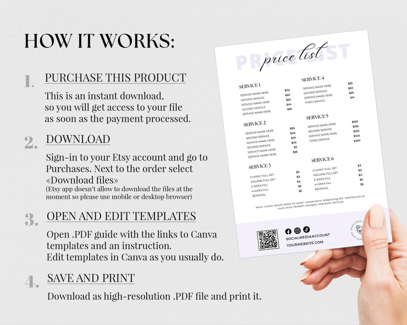 Price List Template Small Business Price List Editable Price - Etsy