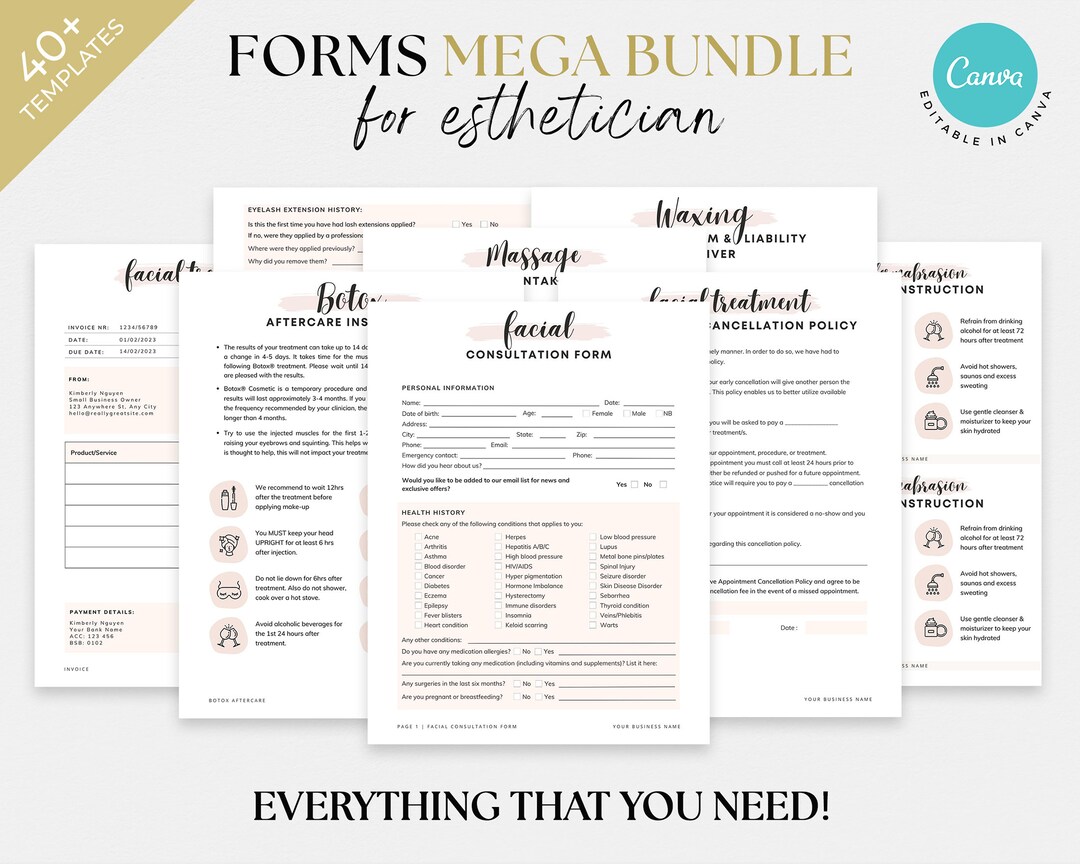 Esthetician Consent Forms, Editable Esthetician Intake Forms ...
