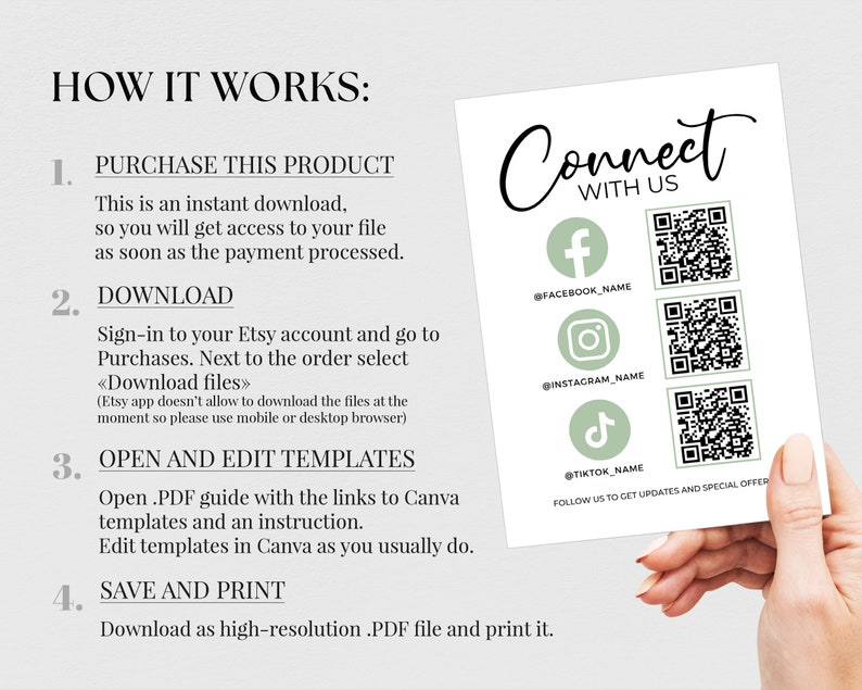 Multi QR Code Business Social Media Sign Printable Social - Etsy