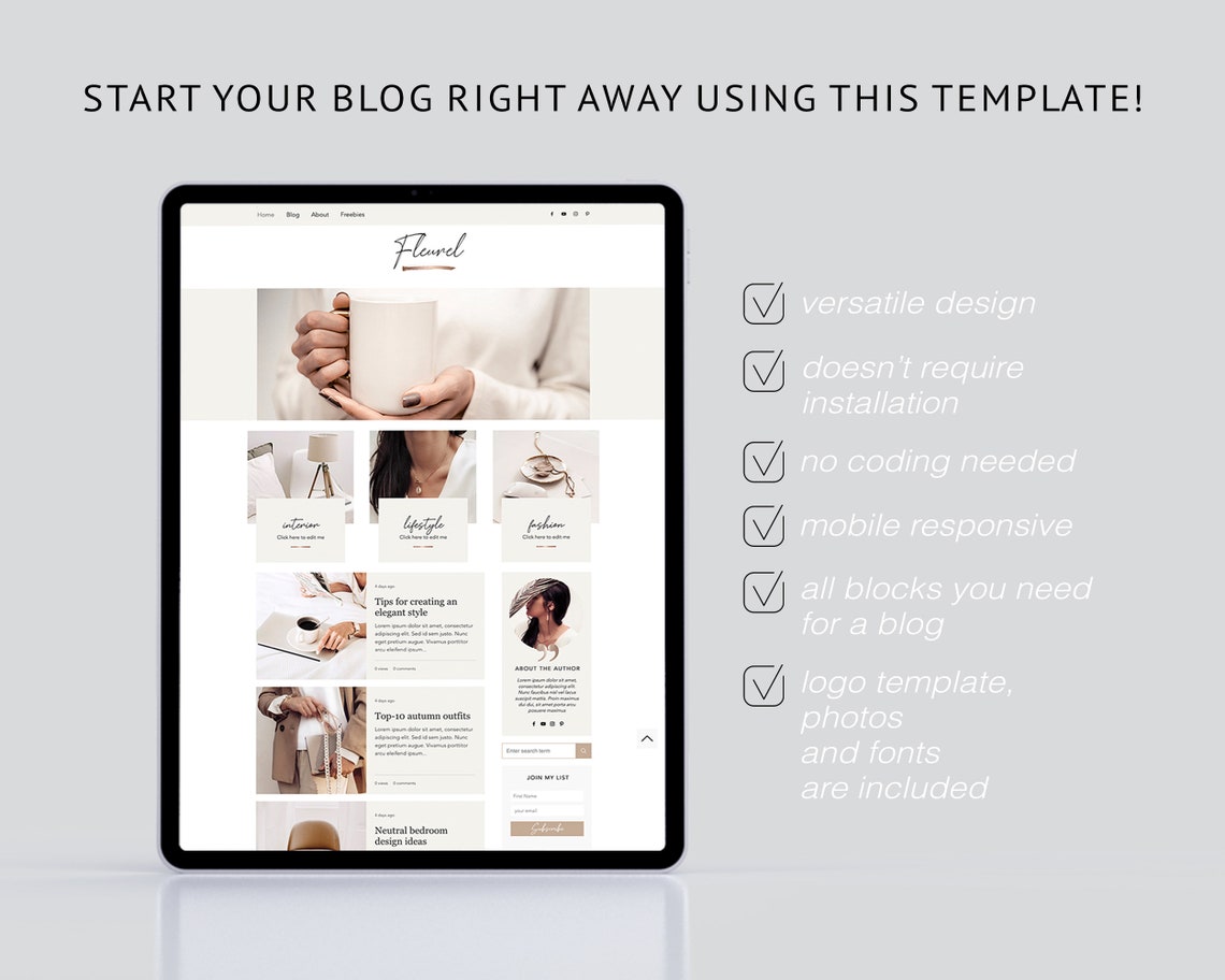 Wix Blog Website Template Wix Blog Theme Wix Blog Website - Etsy