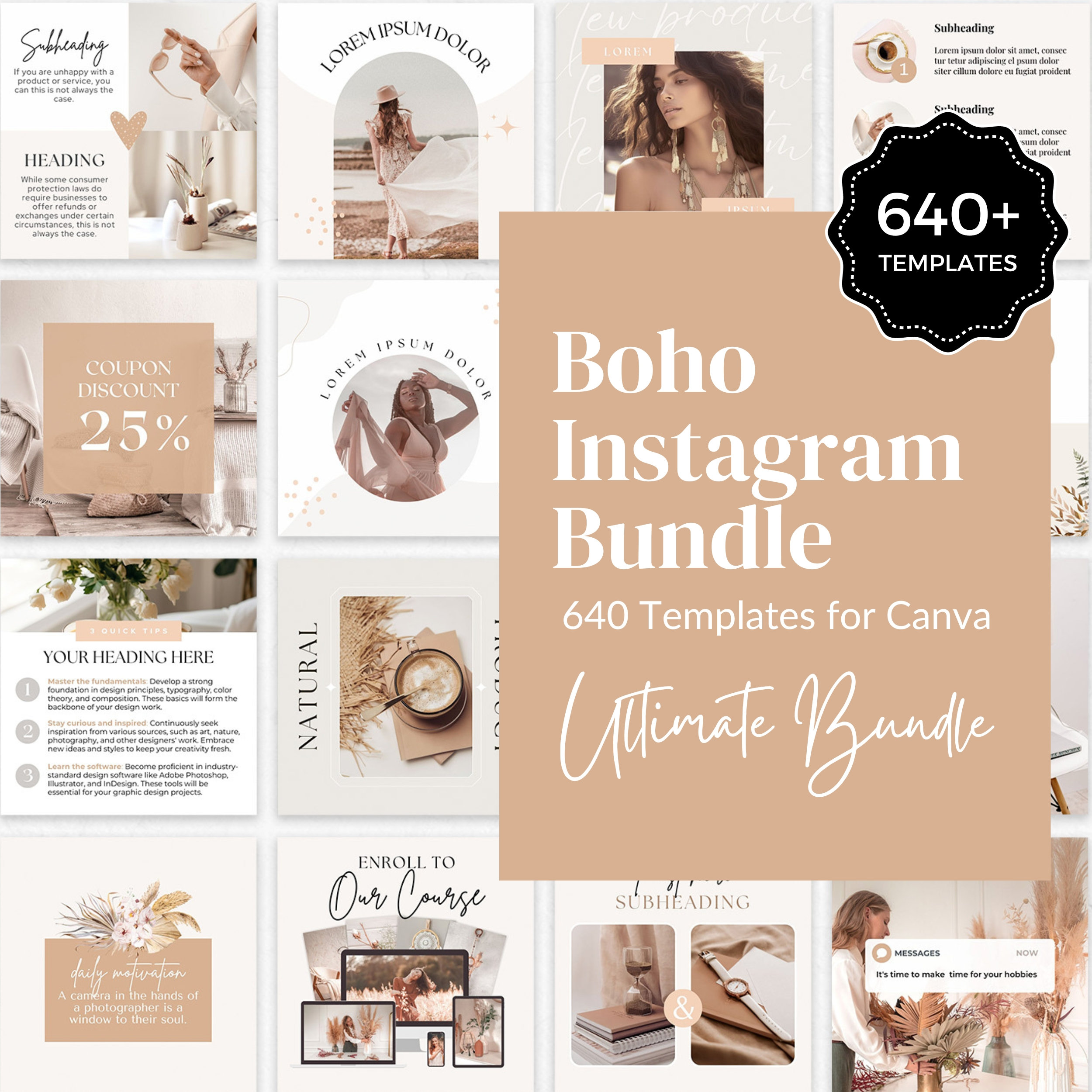 Neutral Instagram Post Templates Boho Instagram Templates Social Media ...