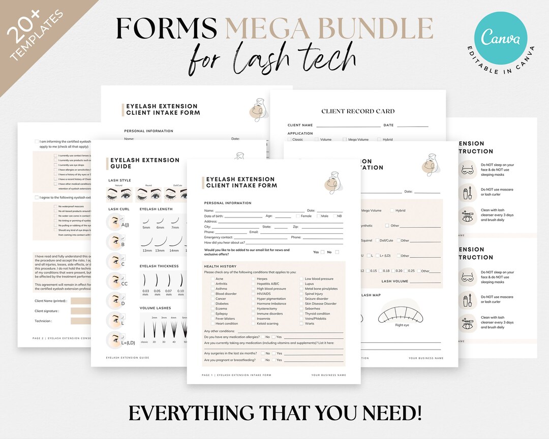 Editable Eyelash Extensions Forms Lash Tech Consultation Lash Artist ...